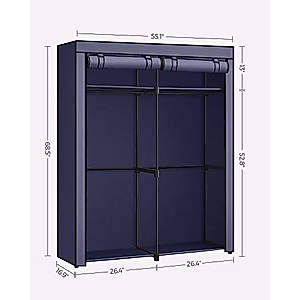 SONGMICS Closet Wardrobe, Portable Closet for Bedroom, Clothes Rail with Non-Woven Fabric Cover, Clothes Storage Organizer, 55.1 x 16.9 x 68.5 Inches, Dark Blue URYG002I02