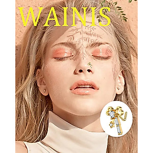 WAINIS 12pcs 20G Dangle Nose Rings Studs for Women Stainless Steel L Shaped Nose Studs Heart Arrow Feather Snowflake Wing CZ Dangling Nose Piercing Jewelry Gold
