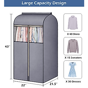 SLEEPING LAMB 43'' Garment Bags for Closet Storage with Zippers Completely Closed Wardrobe for Hanging Clothes Suits Coats Cover, 2 Packs, Grey(Hanging Rod Not Included)