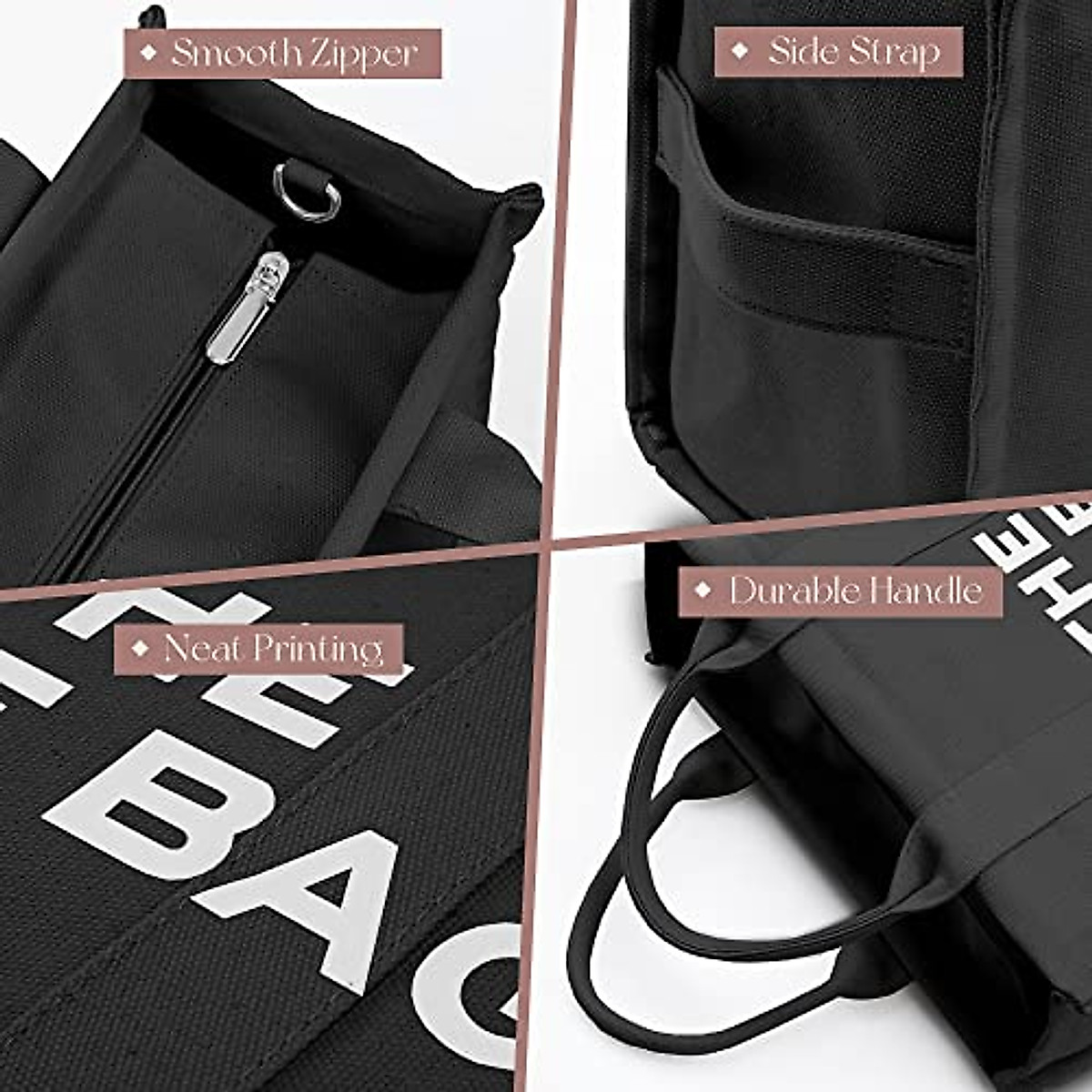 ZooLLyn The Tote Bag Canvas for Women, Handbag Tote Purse with Zipper Canvas Crossbody Bag Office Travel School Black