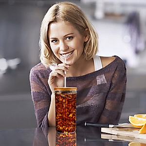 Glass Cups with Lids and Straws, 640ML Borosilicate Glass Tumbler Cups, 22 OZ Drinking Glasses 2pcs Set, Reusable Clear Iced Coffee Cups for Smoothie, Juice, Milk, Boba Tea, Homemade Beverages