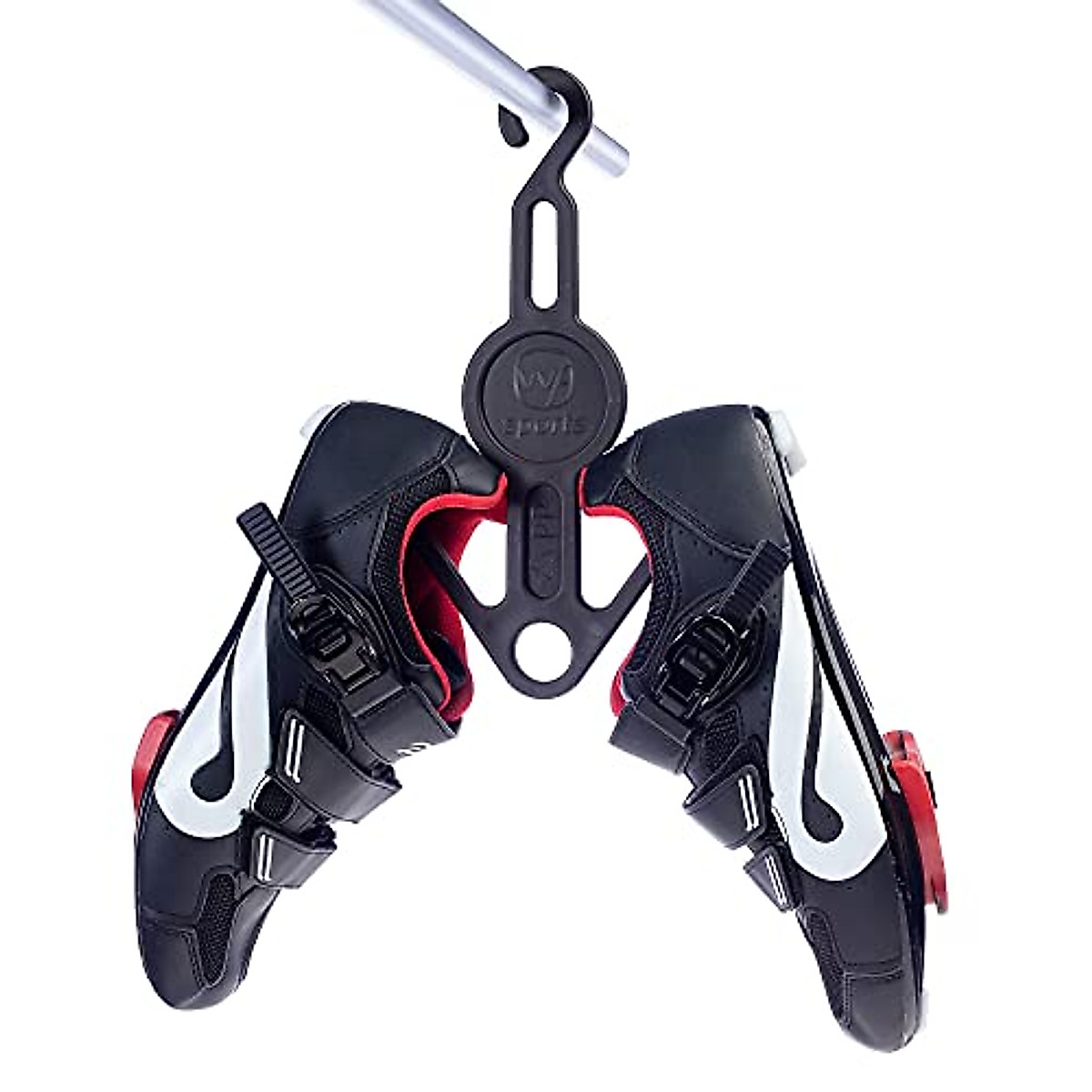 Shoe Hanging Hooks - Space-Saving Hanging Storage for Peloton Shoes, Sandals, Sneakers - Plastic Holder for Stationary Exercise Bikes - Organizer Hanger Cycling Accessories - Black