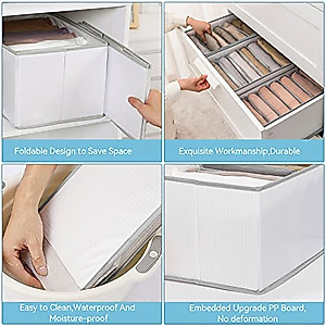 2 Pack Wardrobe Clothes Organizer, 5-7 Grids Clothes Organizer with Support Plates, Foldable Washable Clothes Drawer Organizer and Clothes Organizer for T-Shirts, Bras, Pajamas, Bottoms (7Grids)