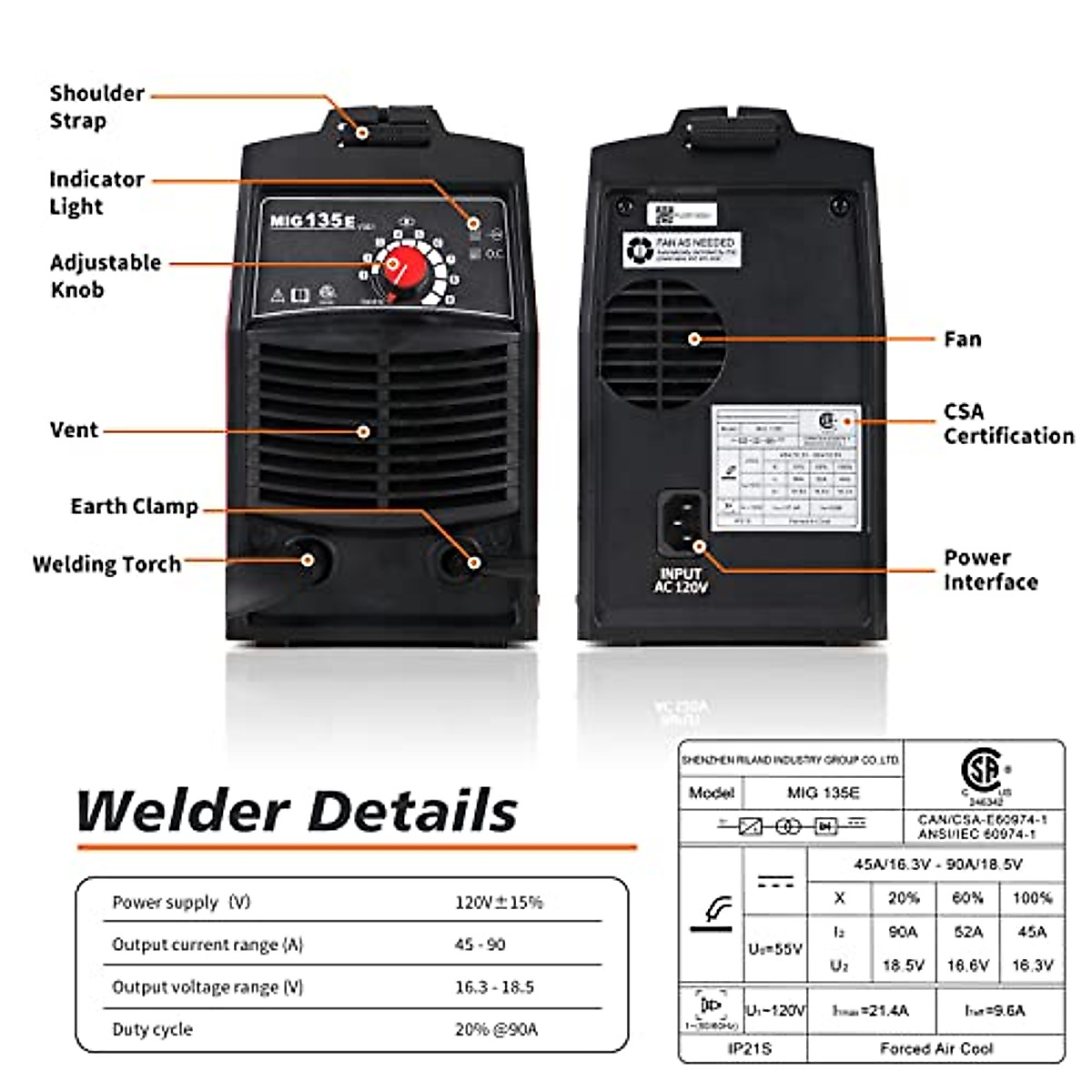 OPTICO MIG 135E Welder Machine, 110/120V IGBT Welding Machine, Gasless Flux Cored Welder, Automatic Wire Feed Welder with 40-100A for Beginner, DIY Home Portable Welding Machine Kit with Mask