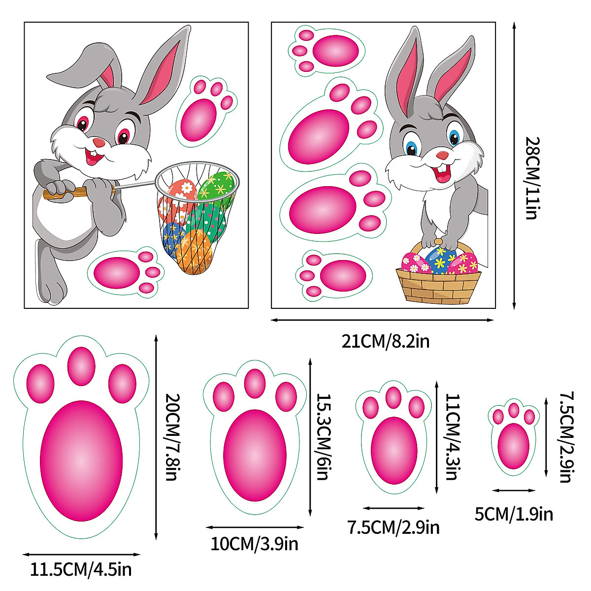 FINGOOO 60PCS Easter Bunny Footprint Stickers Bunny Paw Print Decal for Egg Hunt Game and Easter Decoration