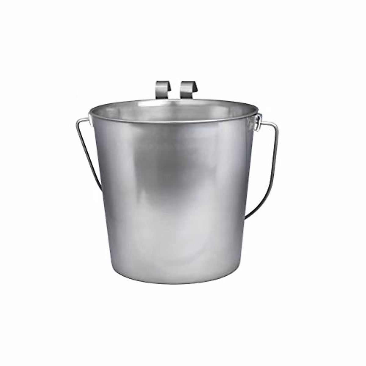 Indipets Heavy Duty Stainless Steel Flat Sided Pail with Hooks - 1 Quart - Lays Flat Against Dog Kennel, Crate or Fence