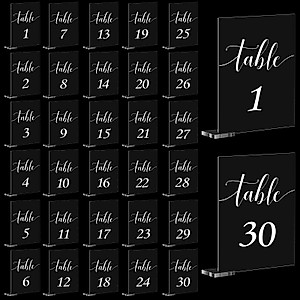 30 Pieces Acrylic Table Numbers 1-30 for Wedding Reception Clear Table Number Signs 1-30 with Stand Hexagonal Rectangle for Wedding Event Party Restaurant (Rectangular Style)
