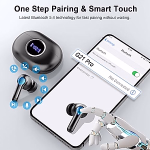 Wireless Earbuds, 2025 Bluetooth 5.4 Headphones Hi-Fi Stereo 3D Bass Ear Buds, 4 ENC Noise Cancelling Mic, 36Hrs USB-C in-Ear Earphones, IP7 Waterproof Workout Sport for Laptop Pad Android iOS, Black