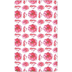 Pink Floral Themed Fitted Mini Crib Sheets,Portable Mini Crib Sheets Toddler Bed Mattress Sheets-Baby Crib Sheets for Girl or Boy,24“ x38“,Dark Coral Pale Olive Green Baby Pink