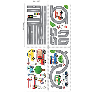 DECOWALL DW-1604 Vehicles on The Roads Kids Wall Stickers Wall Decals Peel and Stick Removable Wall Stickers for Kids Nursery Bedroom Living Room décor