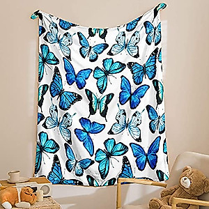 Butterfly Blanket Blue Butterfly Throw Blanket Flannel Fleece Blanket Chic Blue Super Soft Warm Plush Blanket for Bedroom Couch Sofa (Throw(50"x60"), Blue Butterfly)