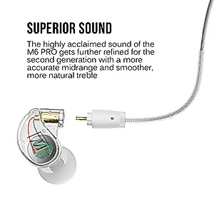 MEE audio M6 PRO In Ear Monitor Headphones for Musicians, 2nd Gen Model With Upgraded Sound, Memory Wire Earhooks & Replaceable Cables, Noise Isolating Professional Earbuds, 2 Cords Included (Clear)
