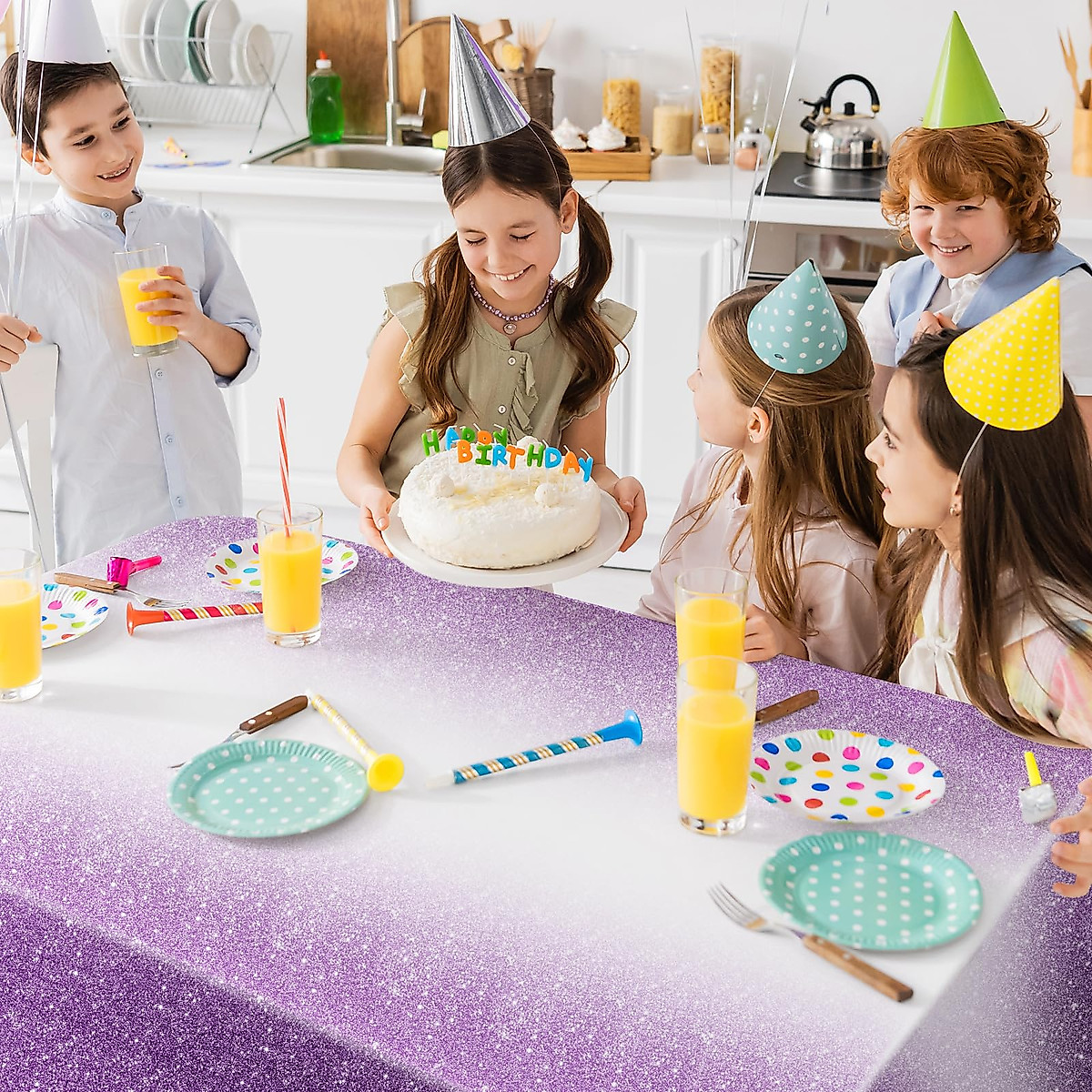 Babudeer 4 Pack Gradient Purple Plastic Tablecloth, 54 x 108 Inch Disposable Pastel Table Cloths for Rectangle Tables, Sprinkle Dot Lavender Table Covers for Birthday Wedding Theme Party Decoration