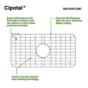 CIPOTAL 25 in. x 12.8 in. Centre Drain Sink Protector with Supersoft Silicone Feet in 304 Grade Stainless Steel