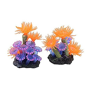 CNZ® Artificial Coral Plant for Fish Tank Decorative Aquarium Reef Ornament (Orange Sea Anemone, 2pcs)