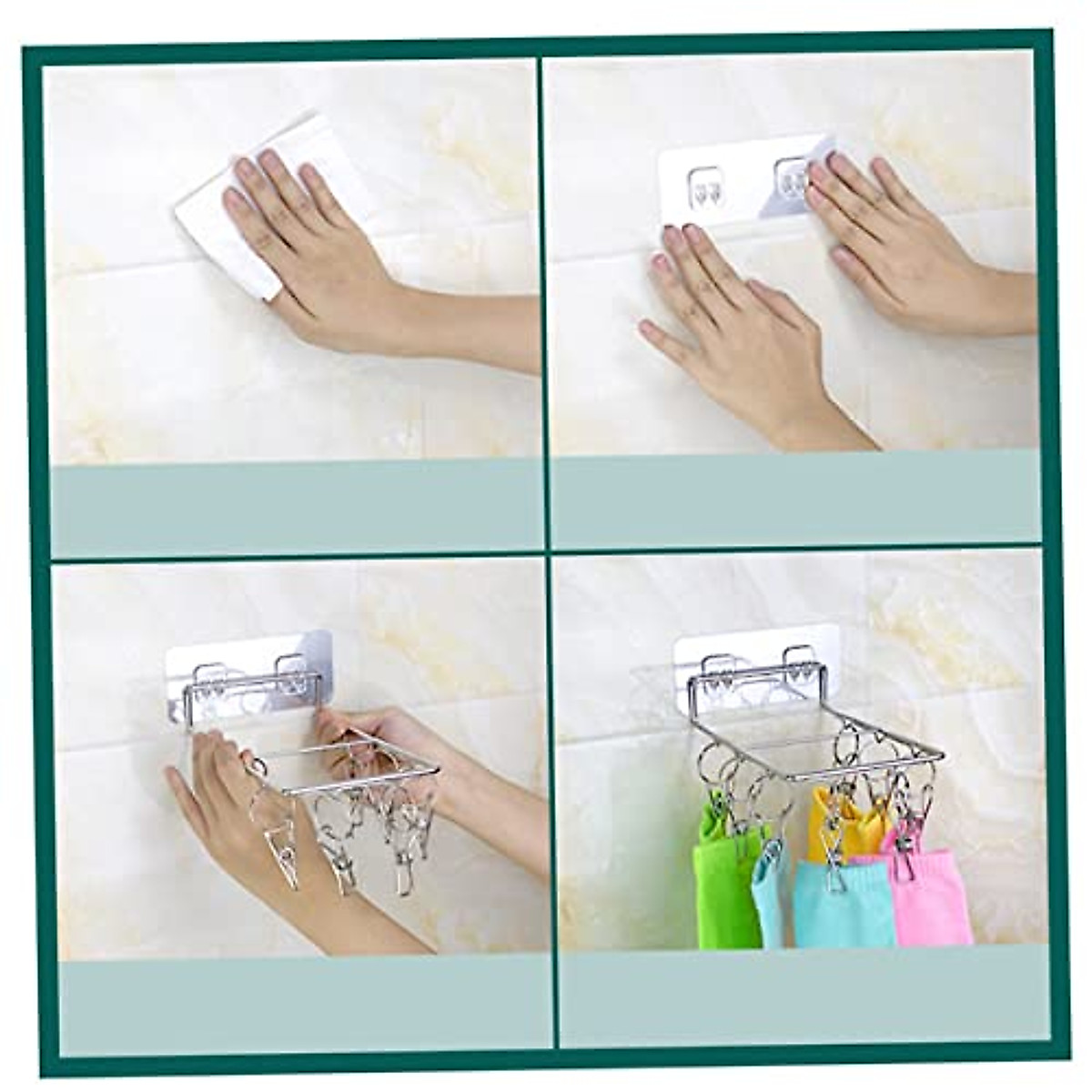 4 pcs Multi Purpose Hanger Wall Mount Clothing Rack Wall Mounted Drying Rack Wind- Proof Hook Clothes Laundry Hanger Drying Rack Stainless Steel Sock Rack Sock Drying Rack Clip