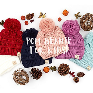 C.C Kids Beanie Ages 2-7 Warm Chunky Thick Stretchy Knit Slouch Beanie Skull Kids Hat with Pom (YJ-847-POM) (Mint)