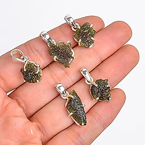 Vilorra Certified Genuine Moldavite Crystal Necklace, 925 Sterling Silver Czech Republic Moldavite Rough Pendant Small Size with Activation Guide Book and Testing Certificate