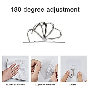 Adhesive Wall Hooks,20 Pieces Waterproof Oilproof Bathroom and Kitchen Heavy Duty Adhesive Hooks, Transparent Practical Wall Hook Coat Hooks, Ceiling Hooks for Hanging Plants 33 Pounds (Max)