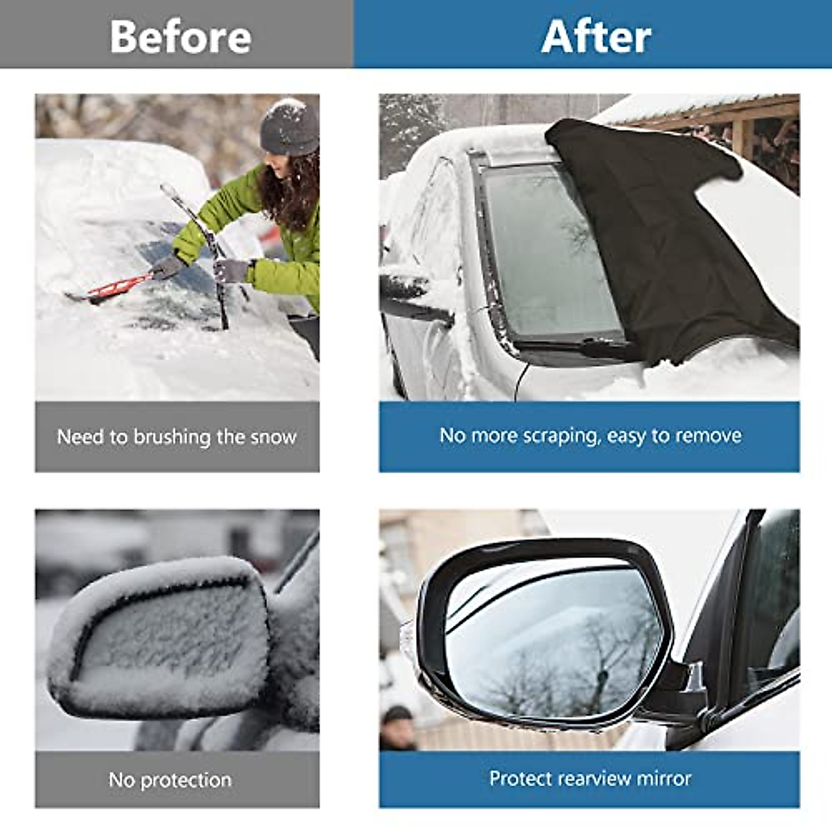LADER Windshield Cover for Ice and Snow, Car Windshield Snow Cover, Windshield Frost Cover Ice Removal Wiper Protector, Windshield Snow Ice Cover, Fits Most Cars Trucks Vans SUVs