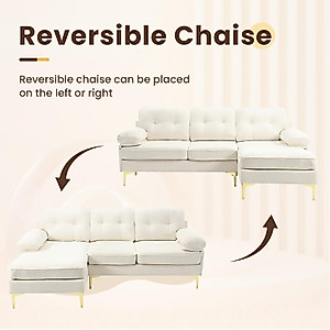 YOUDENOVA 82.7" L Shape Convertible Sectional Sofa, Comfy Chenille Sofa Couch for Living Room with Reversible Chaise, 3-Seat Modern Couch with Removable Cushion for Small Spaces (Beige)