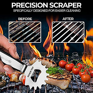 Homeflowz Grill Scraper - Bristle Free Grill Grate Scraper - Fits Any BBQ Grilling Grate or Griddle - Grill Scraper Tool with Bottle Opener - Premium Stainless Steel Grill Scraper