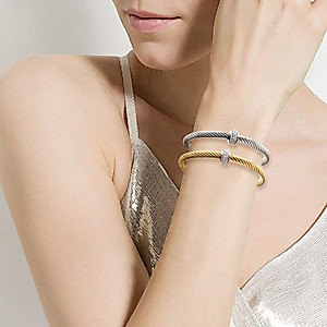 Cable Cuff Bracelets for Women Gold Twisted Wire Composite Designer inspired david yurman Bangles Adjustable Elegant Antique Jewelry