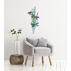 T.I. Design Dragonflies in Marsh Contemporary Coastal Lakehouse Lodge Farmhouse Metal Wall Decor