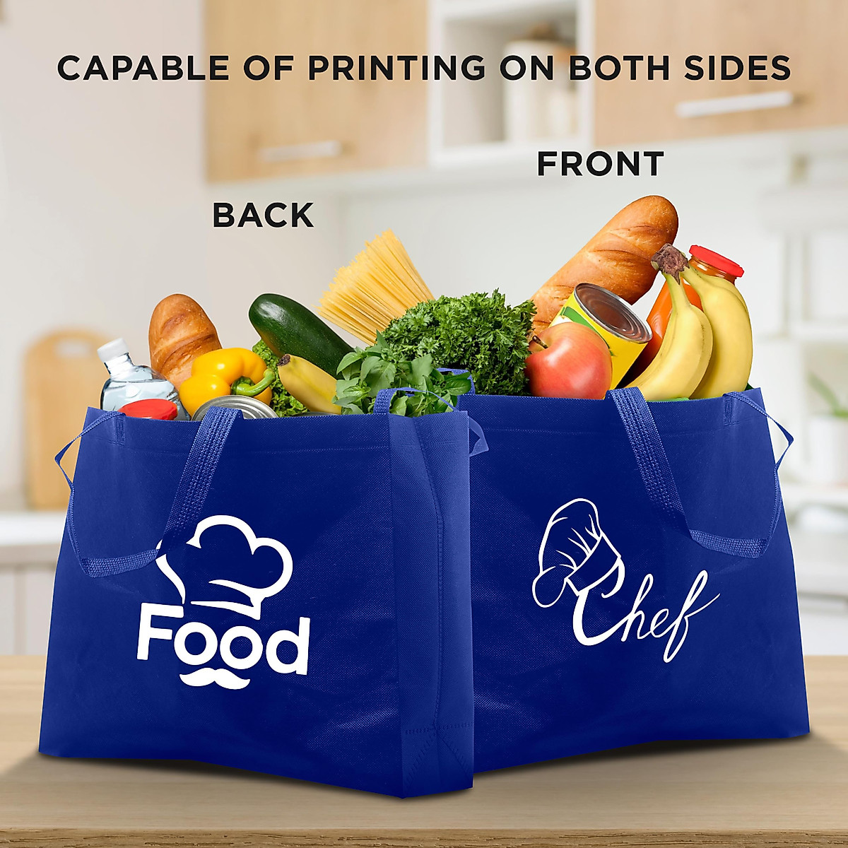 DISCOUNT PROMOS Custom Jumbo Sized Tote Bags Set of 50, Personalized Bulk Pack - Reusable Grocery Bags, Shopping Bags, Promotional Item Totes for Women - Blue