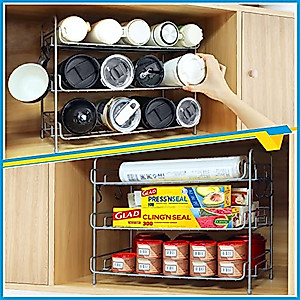 Mefirt Water Bottle Organizer, 3-Tier Water Bottle Organizer for Cabinet, Tumbler Travel Cup Holder, Pantry Kitchen Stackable Storage Rack for Shaker Baby Bottle, Wine, Can, Drying Rack (Silver)