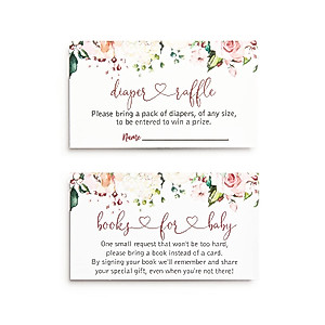 All Ewired Up Wildflower Baby Shower Invitations for Girl with Envelopes, 25 Invites, Diaper Raffle Tickets, Baby Shower Book Request Cards - Watercolor Gold Blush Greenery (Large Size 5X7”)