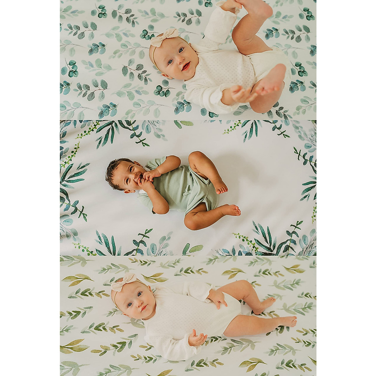 NODNAL CO. 3 Fitted Crib Sheets Leafy Set - 100% OEKO-TEX Cotton Baby Girl/Boy Nursery Bedding - Gender Neutral Leaves, Greenery, Floral Eucalyptus Standard Baby Toddler Crib Mattress 28”x52”x9” Sheet