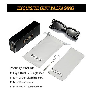 EYLRIM Thick Frame Square Sunglasses for Women Men Chunky Rectangle Sun Glasses Black Shades UV400 Protection(01 Black/Grey)