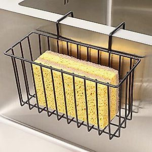 Damita Kitchen Sponge Holder Sink Basket Sink Caddy Brush Dishwashing Liquid Drainer Rack Black, Small (7"x 2.7"x 3.5")