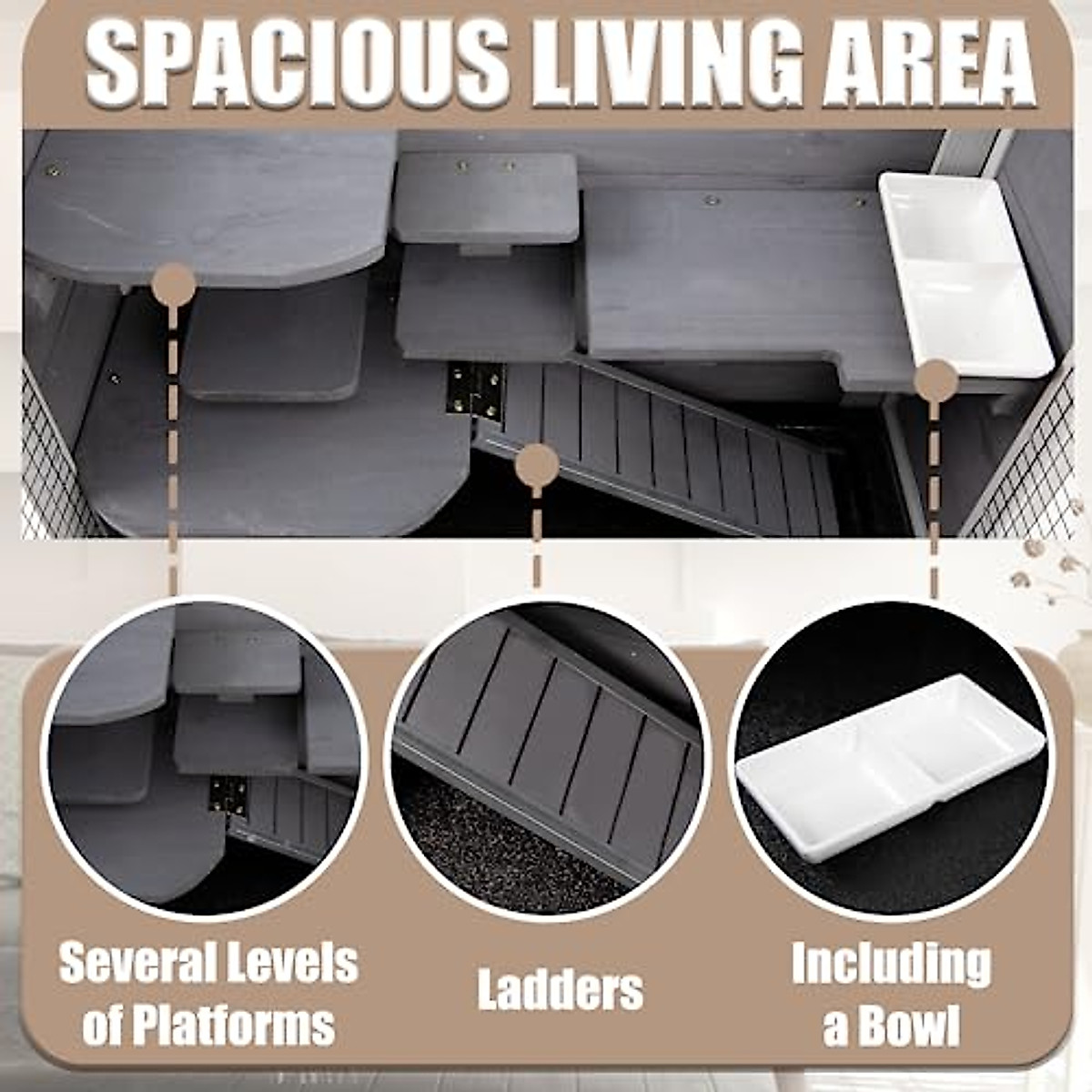 PetsCosset Large Hamster Cages, Wooden Hamster Cages and Habitat with Food Bowl, Shelf and Ladder, Openable Top, Indoor Guinea Pig Cage with Deep Not Leakage Pull Out Tray (23.6" L X 15.7" W X 31.5”H)