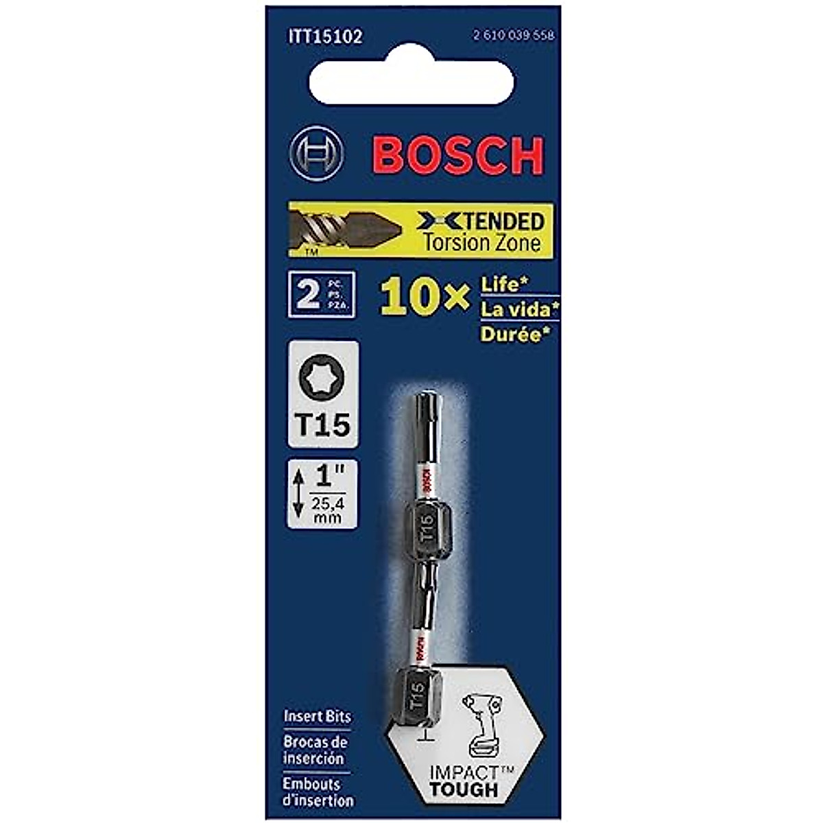 BOSCH ITT15102 2-Pack 1 In. Torx #15 Impact Tough Screwdriving Insert Bits