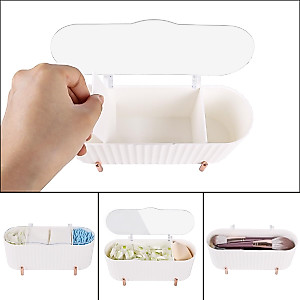 Tonxus Plastic Qtip Holder Dispenser,Cotton Ball and Swab Holder with Clear Lid,3 Compartments Bathroom Storage Organizer,Multifunctional Vanity Organizer for Cotton Swab,Ball,Cotton Pad,White