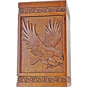 Urns for Wooden, Cremation Urns for Human Ashes Adult - Hand Engraving Bald Eagle - Funeral Urn for Mother / Father - Display Burial at Home or in Niche at Columbarium (Large Wood Decorative Urn