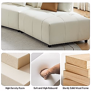 BAMOOLI 120'' Leather Curved Sectional Couches, Mid-Century Modern Leather Sectional Sofa Couches with 3 Pillows, Modular Sectional Couch Real Leather Sofas for Living Room, Bedroom, Apartment, Beige