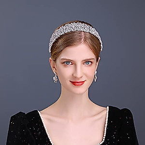 Aoligrace Cubic Zirconia Wedding Bride Headband CZ Tiaras and Crowns for Women Sweet 16 Large Headpiece Hair Accessories (Silver)