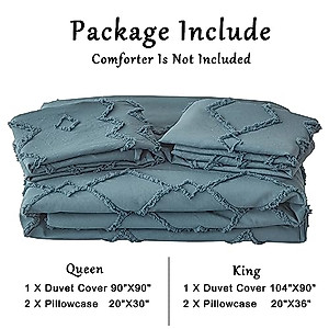 Senville Duvet Cover Queen Size,Blue Tufted Duvet Cover with Jacquard Rhombus Geometric Pattern,3 Pieces Boho Textured Shabby Chic Bedding Set with Zipper Closure for All Season (Denim Blue,Queen)