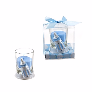 Lunaura Baby Keepsake - Set of 12 "Boy" Baby Bottle Glass Votive Candle Set Favors - Blue