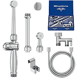 RinseWorks- All Brass Aquaus 360 Handheld Bidet Sprayer for Toilet - NSF Plumbing Code Certified Legal Installation Ergonomic Dual Thumb Pressure Controls- 3”-11” Spray Reach 5 Year Warranty