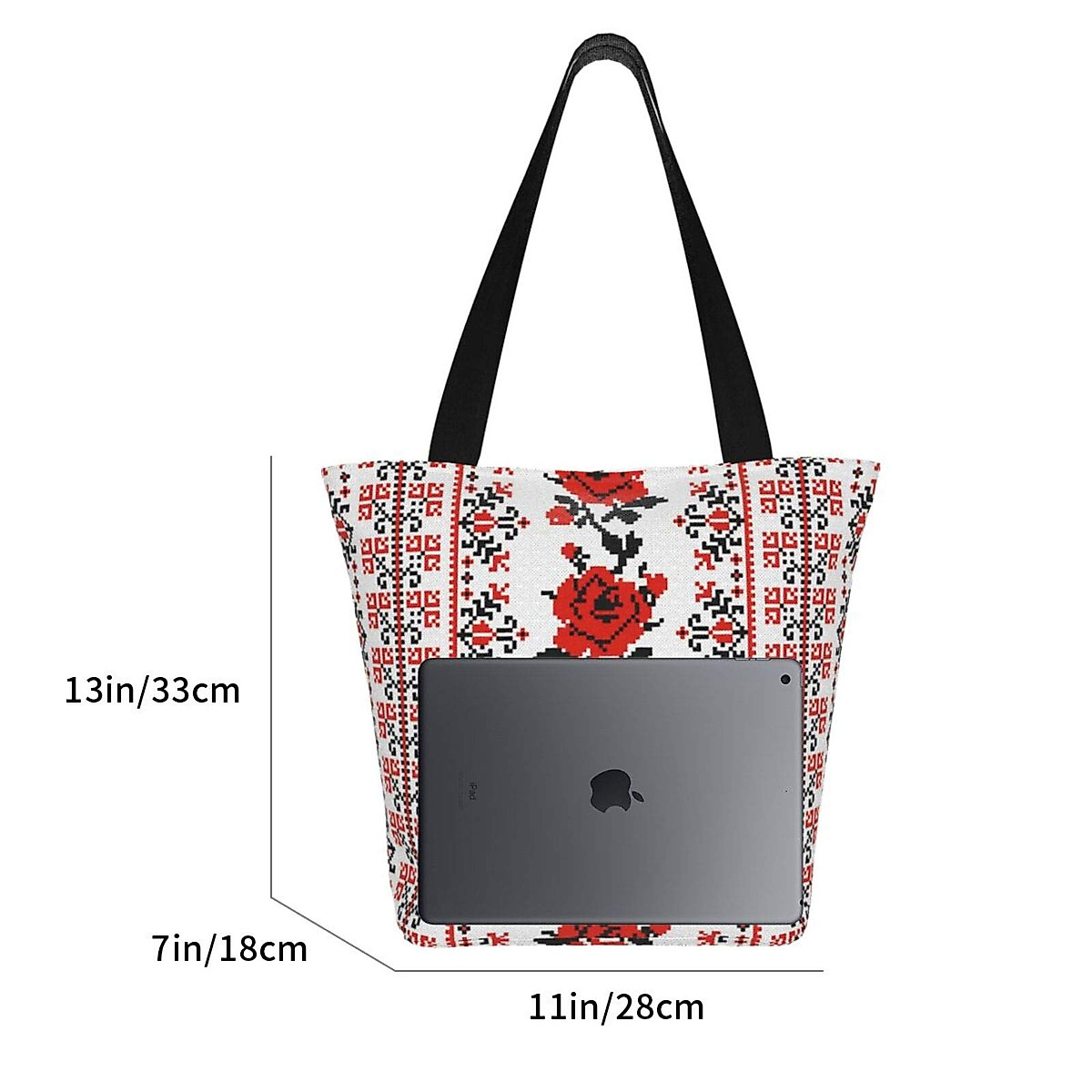 antkondnm Ukrainian Style Rose Tote Bags Shoulder Bag with Zipper for Women,Reusable Gym Picnic Travel Beach Shopping Work Daily Use Shoppers Tote