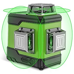 Huepar 3D Cross Line Self-Leveling Laser Level 3 x 360 Green Beam Three-Plane Leveling and Alignment Laser Tool-Switchable Vertical & Horizontal Lines, Li-ion Battery&Portable Tool Bag included