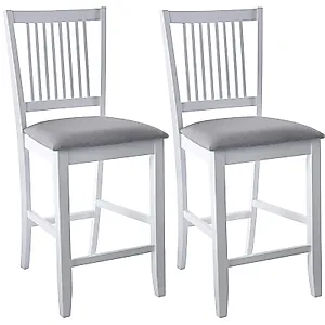 DUHOME Wood Bar Stools Set of 2, Counter Height Chairs Upholstered Barstool with Backrest Farmhouse Counter Stools for Kitchen Islands, White