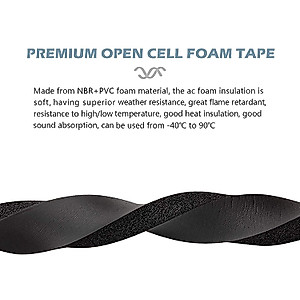 NBR-PVC Foam Window AC Insulation Strip, 2 X 1 Inch High Resilience Weather Seal Roll with Non-Viscous Design (6.5 Feet Long)