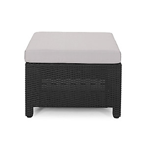 Great Deal Furniture Stephanie Outdoor Faux Wicker 3 Seater Sectional Set with Ottoman, Dark Gray and Gray