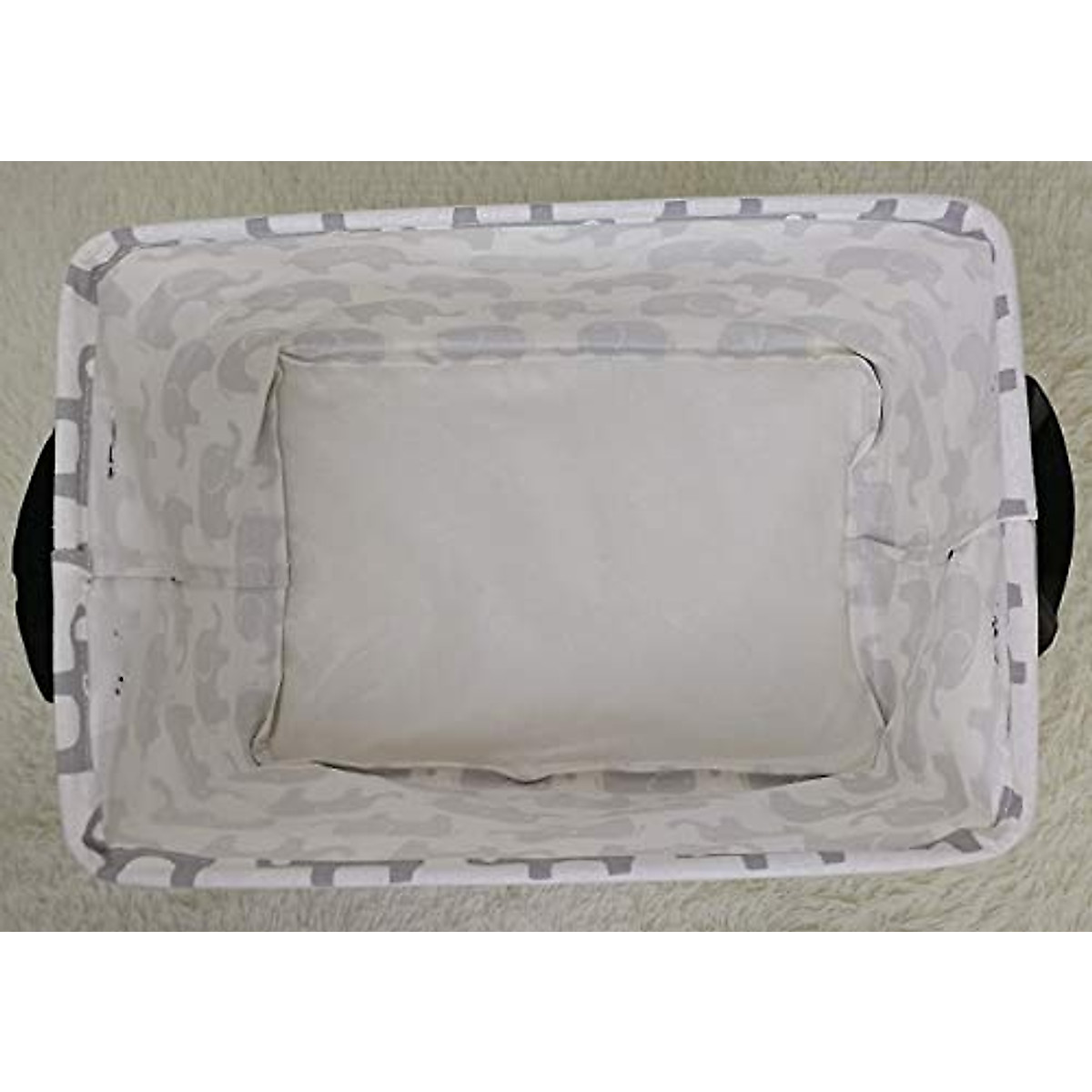 Rectangular Storage Bin Canvas Fabric Storage Basket,Waterproof Coating Toy Organizer with Handles,Gift Basket for Home,Office,Clothes,Toy,Shelf Basket(REC Elephant)