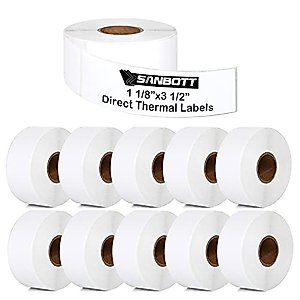 10 Rolls of 350 Lables 1 1/8”x3 1/2”Direct Thermal Labels for Barcodes, Address, Mailing Compatible with Rollo Label Printer & Zebra Desktop Printers [350 Labels/Rolls, 10Roll]